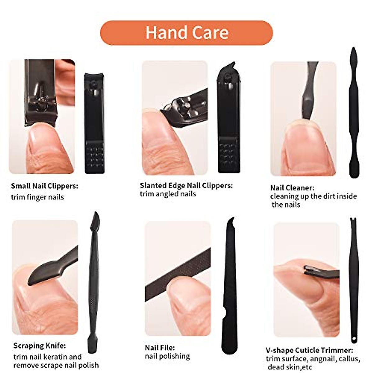 Tirdkid Gift for Man/Woman Nail Clipper Set, Manicure Set,fingernail clippers kit, Sharp Black Stainless Steel Pedicure and Manicure kit with PU Leather Case（Brown 12 In 1）