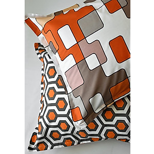 Minimal Style Geometric Shapes Duvet Quilt Cover Scandinavian Midcentury Modern Geo Print 100-percent Cotton Bedding Set Soft Casual Retro Mosaic Orange Blush Taupe King Full Queen or Twin (Twin)