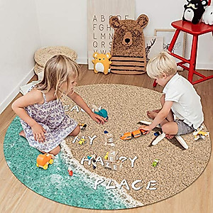 Round Area Rugs 3ft,Summer Coastal Beach Sand Starfish Indoor Throw Runner Circle Rug Entryway Doormat Floor Carpet Pad Yoga Mat for Bedroom Living Room The Beach is My Happy Place