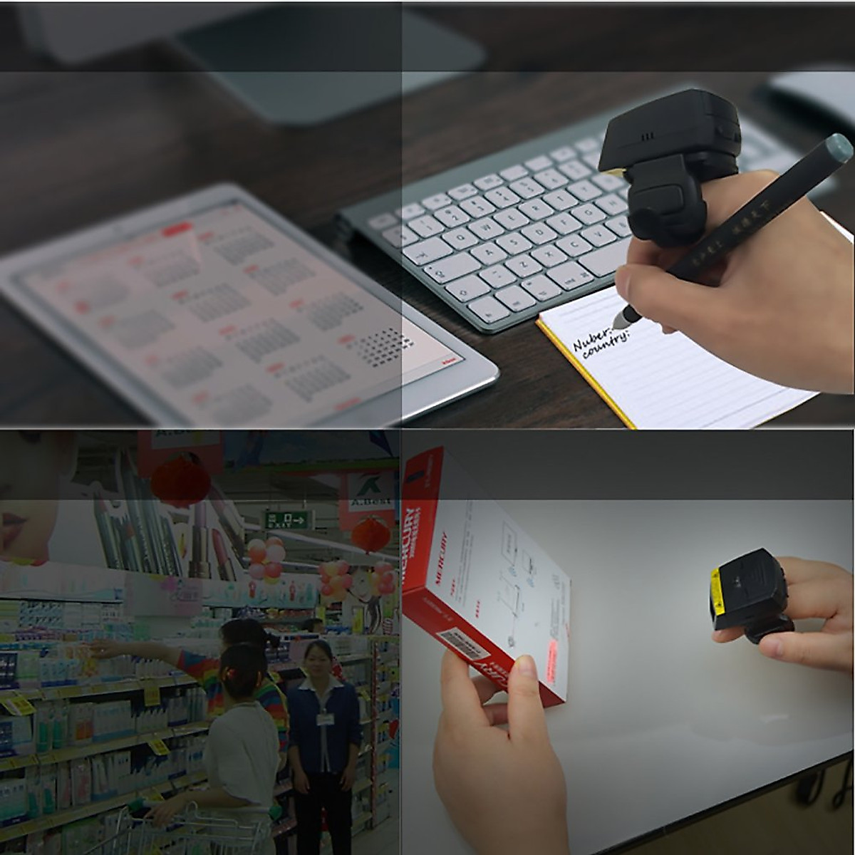 Posunitech Ring Barcode Scanner 1D Reader Mini Wireless Finger Barcode Scanner Compatible with Mac OS, Windows, Android 4.0+, ios