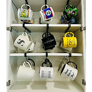 ECROCY Adhesive Cup Holder Under Cabinet - 3pcs x 6 Hook Coffee Cup Mug Holder for Kitchen, Fit for 1 Inch Thickness Shelf or Less - Only Fit for Flat Buttom Cabinet Without Any Lip