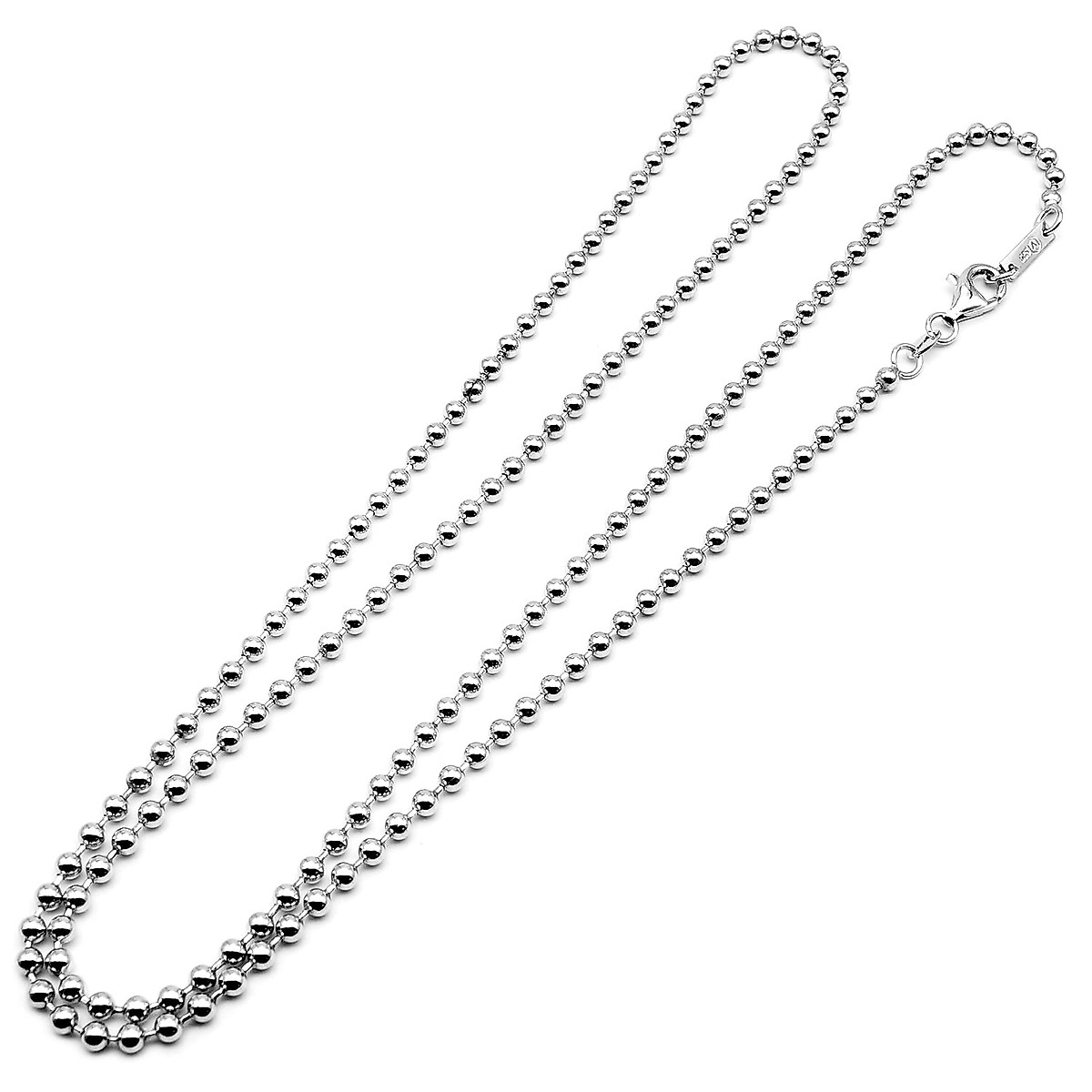 VENICEBEE® Best Sterling Silver Solid 925 Ball Chain Dog-Tag Military ID Necklace 24" Long 3MM Wide + Velvet Pouch, Polishing Cloth - HYPOALLERGENIC LEAD-FREE NICKEL-FREE METAL