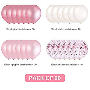 Pink and White Balloons, Pink Confetti Balloons White Balloons Total 90 pcs Latex Party Balloons for Hen Party Wedding Baby Shower Birthday Party Decoration