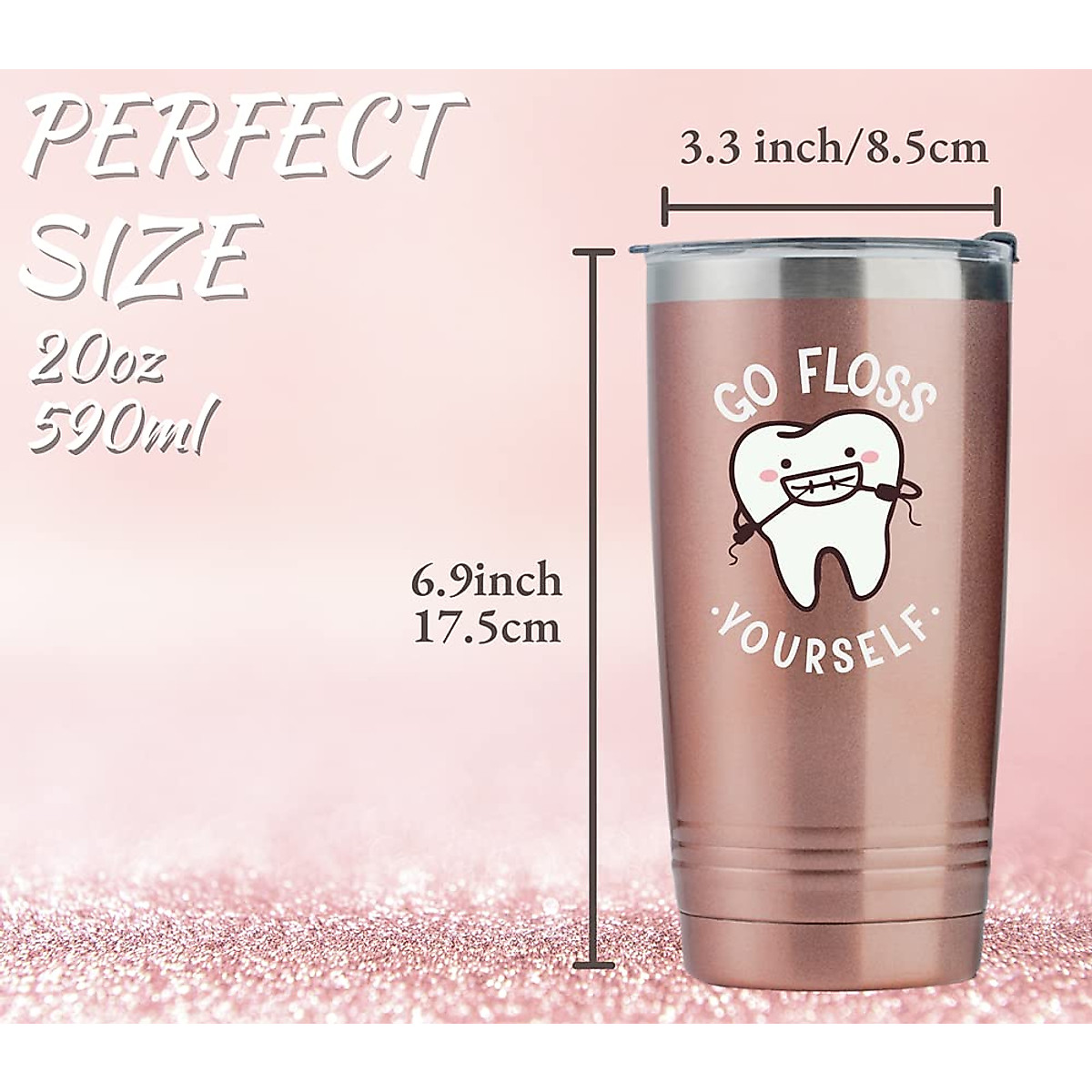 Dental Gifts for Dental Assistant, Dental Hygienist on Dental Assistants Recognition Week, National Dental Hygienists Week, Birthday and Christmas, 20oz Insulated Stainless Steel Tumbler - FLOSS