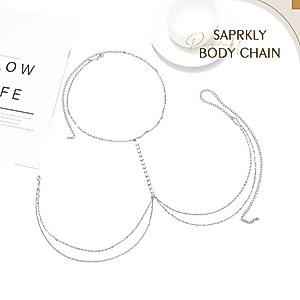 Gemily Boho Rhinestone Body Chains Layered Bra Chain Rave Chest Chain Nightclub Body Jewelry Accessores for Women and Girls (B-Silver)