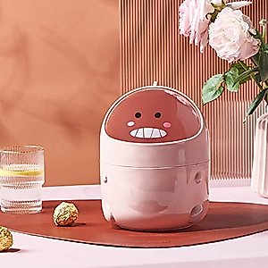 YISTOS 0.73 Gal Mini Desktop Trash Can with Lid, Cute Little Dinosaur Countertop Garbage Bin, Plastic Tiny Tabletop Wastebasket for Office/Kitchen/Coffee Table Room Decoration - Pink