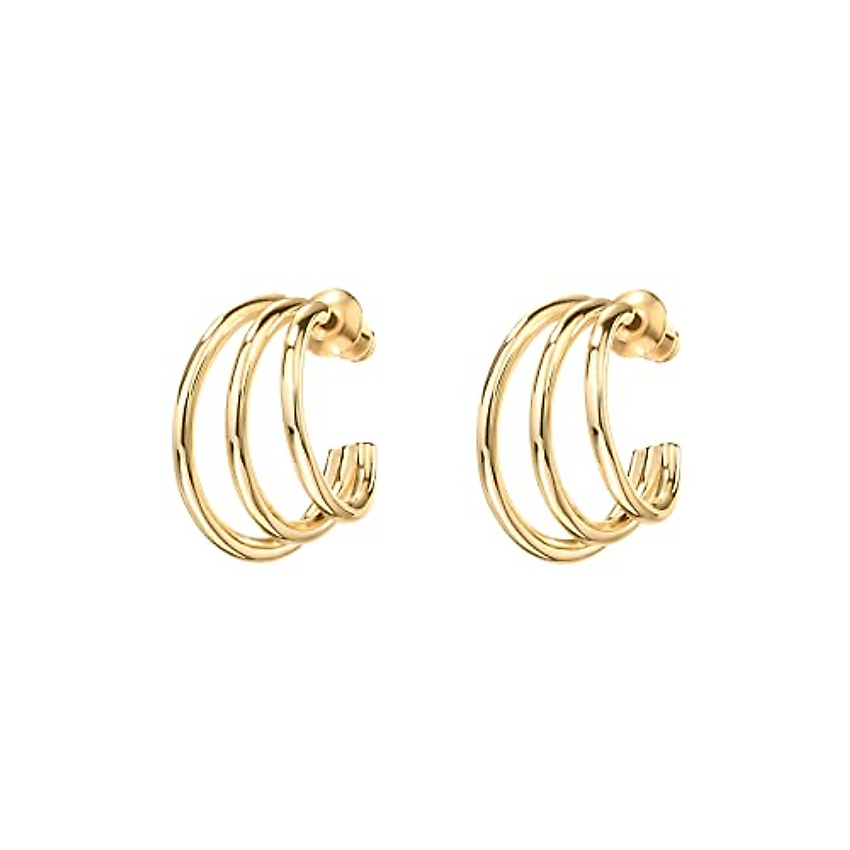 PAVOI 14K Gold Plated Sterling Silver Post Split Huggie Earrings | Yellow Gold Earrings for Women