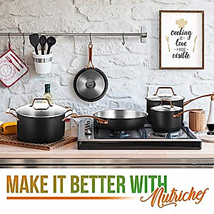 NutriChef 11 Pcs. Stylish Kitchen Set w/Modern Cookware Design Non-Stick Kitchenware Pots & Pans, Small & Medium Skillet Fry Pans w/Golden Handles, NCONYX
