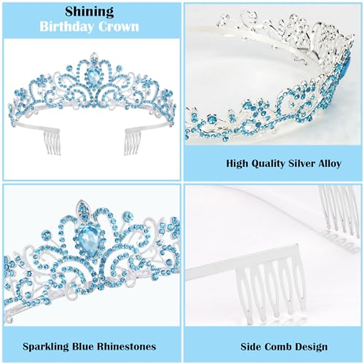 BAHABY Birthday Crown for Women, It's My Birthday Sash & Rhinestone Tiara Set Princess Birthday Sash and Tiara for Women Birthday Decorations Rhinestone Headband for Women Girls- Blue