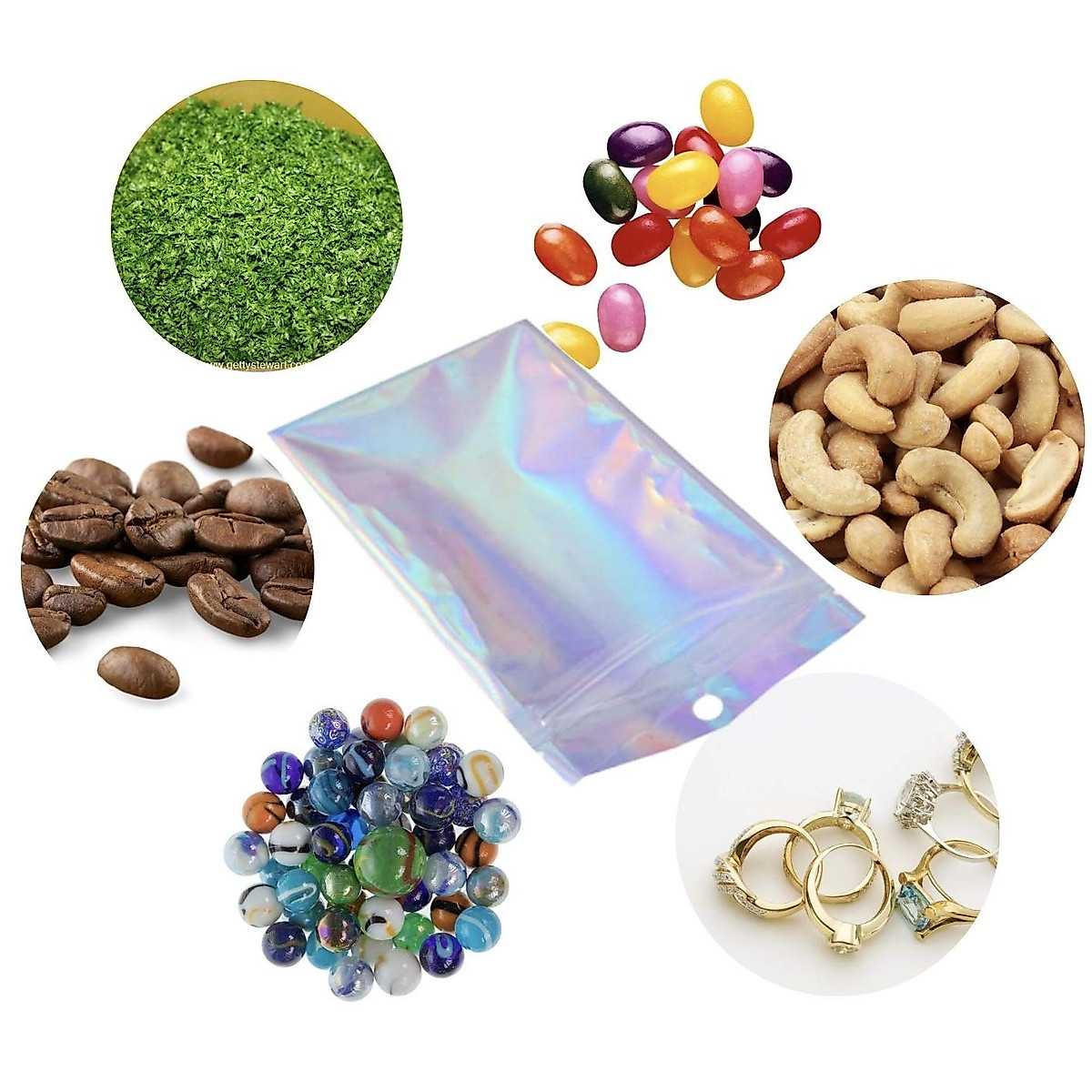 Resealable Foil Ziplock Bags 100 Pieces- Resealable Smell Proof Foil Ziplock Pouch - Party Favor Food Safe Storage - Reusable Lip Gloss Packaging - Jewelry Storage Pouches Small Gram Baggies