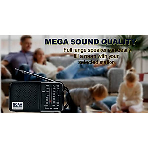 NOAA Weather Radio SilvaBRYSON, Emergency AM/FM Battery Operated Handheld Radio with Speaker and Best Reception for Hurricane, Home, Running. Convenient Headphone Jack, Operated by 2AA Battery.