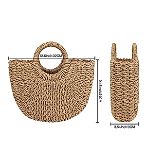 Womens Large Straw Beach Bag Woven Tote Bag Top Handle Handbag Purse for Summer (Brown)
