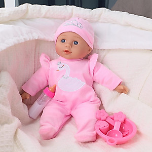 haveahug 13" Soft Baby Doll with Take Along Pink Doll Backpack Carrier, 6 Piece Play Set with Bottle & Accessories(Pink)