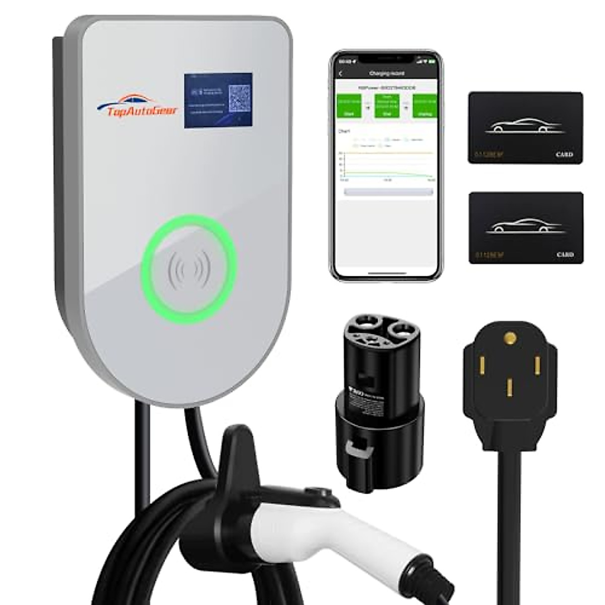 TopAutoGear EV Charger for Tesla & SAE J1772 Electric Cars - 48A Level 2, Bluetooth and WiFi App Control, 25FT Cable, NEMA14-50 Plug, Indoor/Outdoor Universal Fast Charging Station