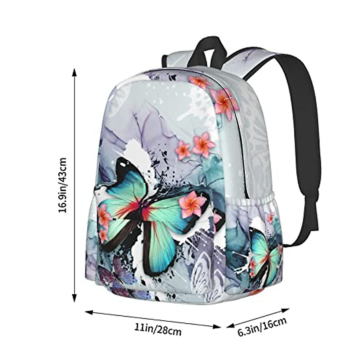 FDOUBZHI Butterfly Ink Paint Flowers Backpacks 16.9 Inch Laptop Tlarge Capacity Book Bag Adult Travel Hiking Camping Daypack