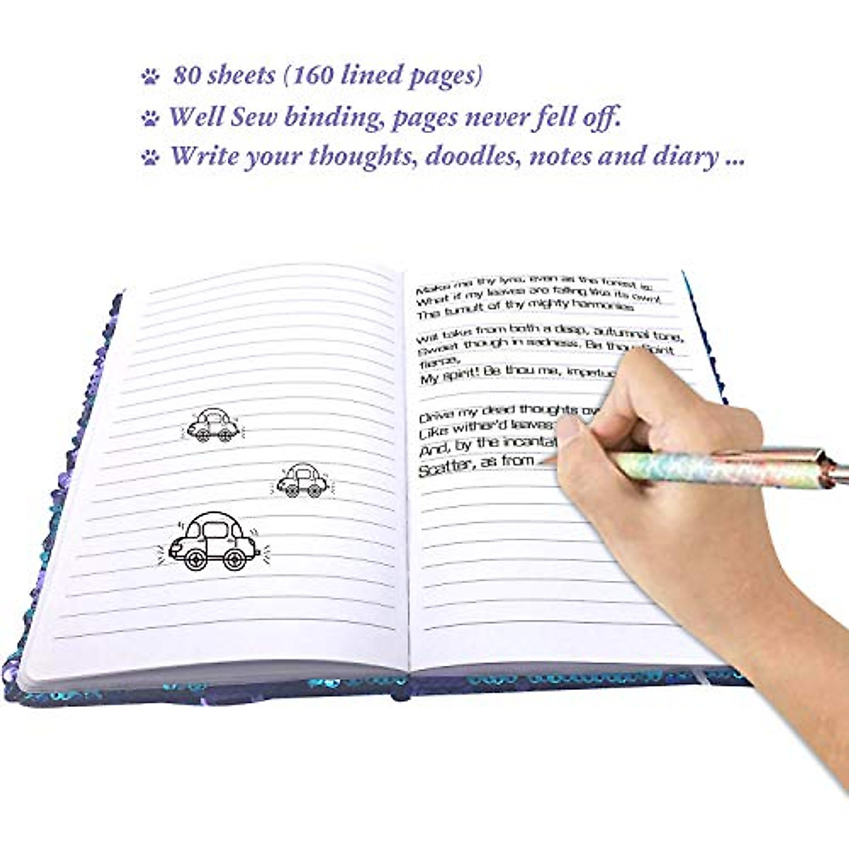 GINMLYDA Sequin Girls Journal for Kids, 8.5x5.5 Inches 160 Lined Pages Diary for Girls Butterfly Reversible Flip Sequence Notebook for Teenage Pre School Writing Drawing Travel Gifts (Purple- Blue)