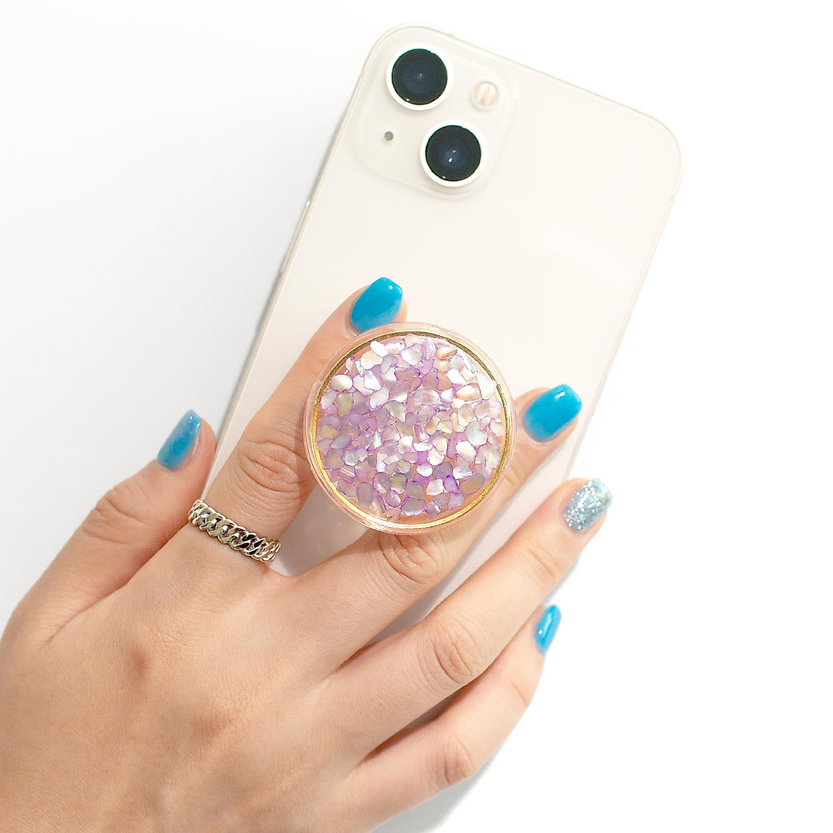 DALSTONE Authentic Natural Mother of Pearl Chips Collapsible Expandable Multi Functional Mobile Phone Grip Stand Holder for Smartphone Tablet Cell Phone Accessory (Violet)