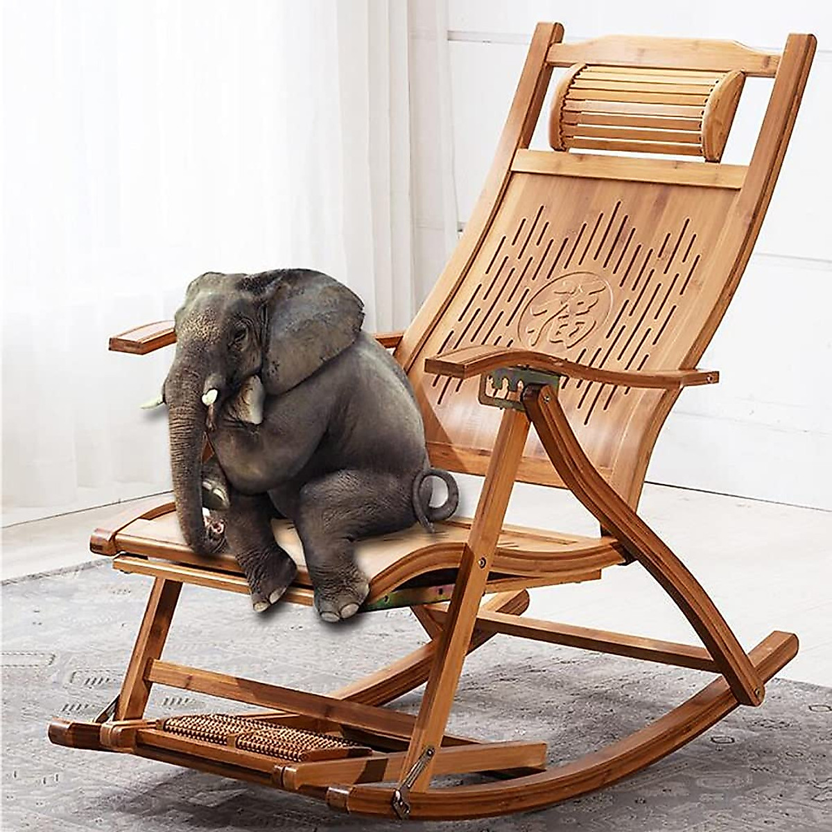 Bamboo Recliners Patio Rocking Chairs Ergonomic Garden Deck Chairs for Elderly,Wooden Foldable Recliner Comfort Zero Gravity Chair Loungers Deck Chair Garden Chair