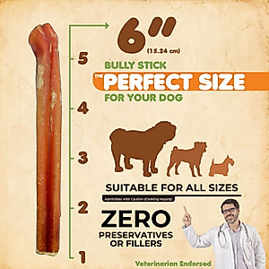 Makondo Pets Bully Sticks 100% Natural Beef Dog Chews, 6” Premium Quality Healthy Dog Treats for Training Suitable for Puppies & Adults, Zero Filler or Preservatives 12Pcs 340g