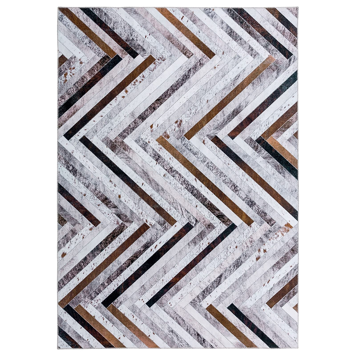 DECOMALL Coronado 9x12 Area Rugs, Modern Geometric Faux Cowhide Patchwork Rug, Non Slip Carpet for Living Room Bedroom, 9x12ft Multi