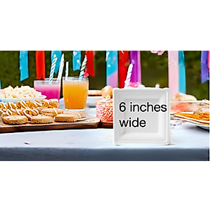 Susty Party 6-Inch Compostable Square Plates (50-Count), Sugarcane Heavy Duty Disposable Biodegradable Plate for Dessert, White