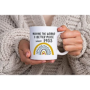 Qsavet 90th Birthday Gifts for Women, Making The World A Better Place Since 1933 Coffee Mug, 90th Birthday Mugs, 1933 Birthday Gifts, 90 Year Old Birthday Gift Ideas for Men 11oz Novelty Tea Cup