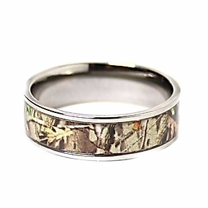 2 pc Camo Wedding Rings Set - Wedding Ring - Engagement Ring - Bridal Rings Set - Wood Ring - Cz Engagement Rings - Black Camo - White Camo - Wood Rings for Women (Silver, 8)
