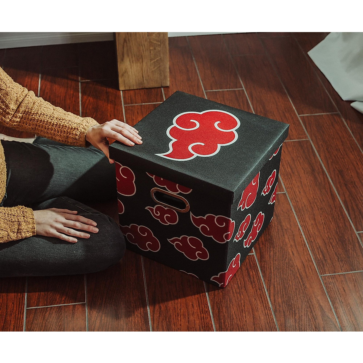 Naruto Shippuden Akatsuki 13-Inch Fabric Storage Bin With Handles and Lid | Cube Organizer For Cabinet, Closet