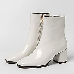 YfiDSJFGJ white thigh high boots side chunky plus ankle size leather high-heeled zipper women's mid calf platform heel pointed toe casual ankle rain boots fold over boots