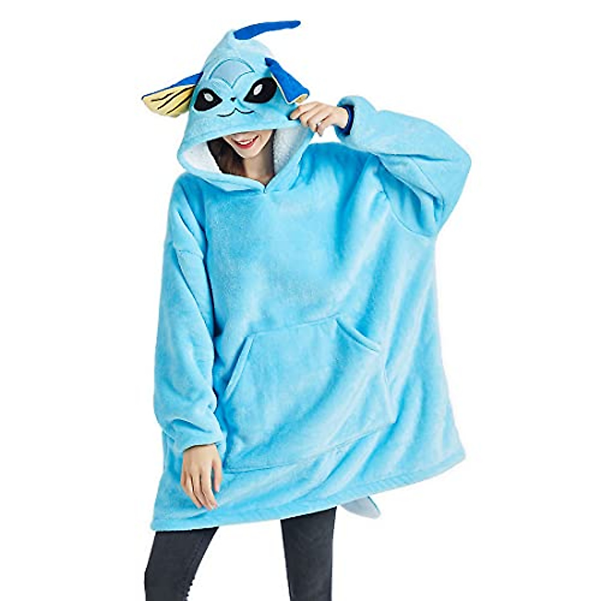 Wearable Blanket Anime Sweatshirt Hoodie Oversized Throw Blanket with Sleeves and Pocket for Adults, One Size Fits All