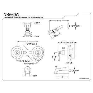 Kingston Brass NB660AL Water Onyx Twin Lever Handle Pressure Balanced Tub & Shower Faucet with Volume Control, Black Stainless Steel