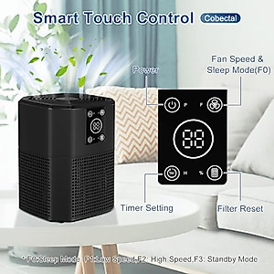 Air Purifiers for Bedroom Home, Air Purifier with True H13 HEPA Filter for Dander Pollen Odor, Small Desktop Air Purifier with 9 Timers for Office,Living Room, Bedroom,Kitchen, Black,1pack