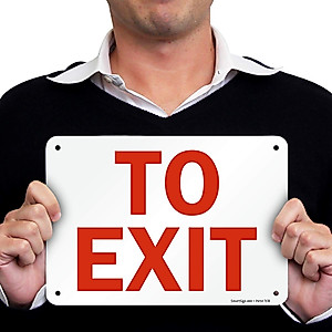 SmartSign 7 x 10 inch “To Exit” Sign with Pre-Cleared Holes, Rounded Corners, Digitally Printed, 55 mil HDPE Plastic, Red and White, Made in USA