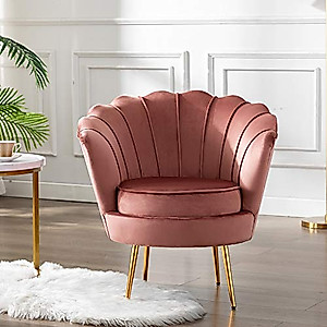 DAGONHIL Pink Velvet Accent Chair for Living Room, Vanity Chair for Makeup Room, Tulip Chair with Gold Metal Legs, Dusty Pink