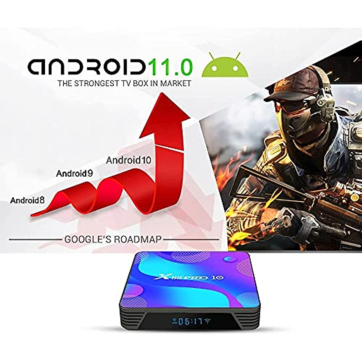 Android 11.0 TV Box X88 Pro 10 Quad Core 2GB RAM 16GB ROM BT4.2 Dual WiFi 2.4G/5.8GHZ YouTube 4K 3D USB 3.0 Smart Home Set Top Box