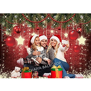 CHAIYA 7x5ft Christmas Red Background Winter Snowflake New Year's Eve Photography Family Party Shining Stars Background Red Happy Background Baby Shower Decoration Photo Studio Road CY128