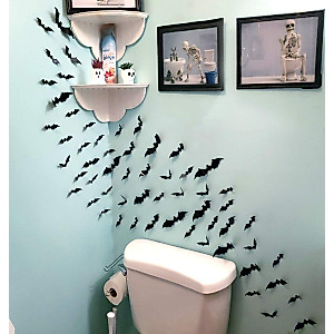 Halloween Bats Wall Decals 56pcs Bat Wall Stickers Halloween 3D Bats for Wall Decoration 4 Size