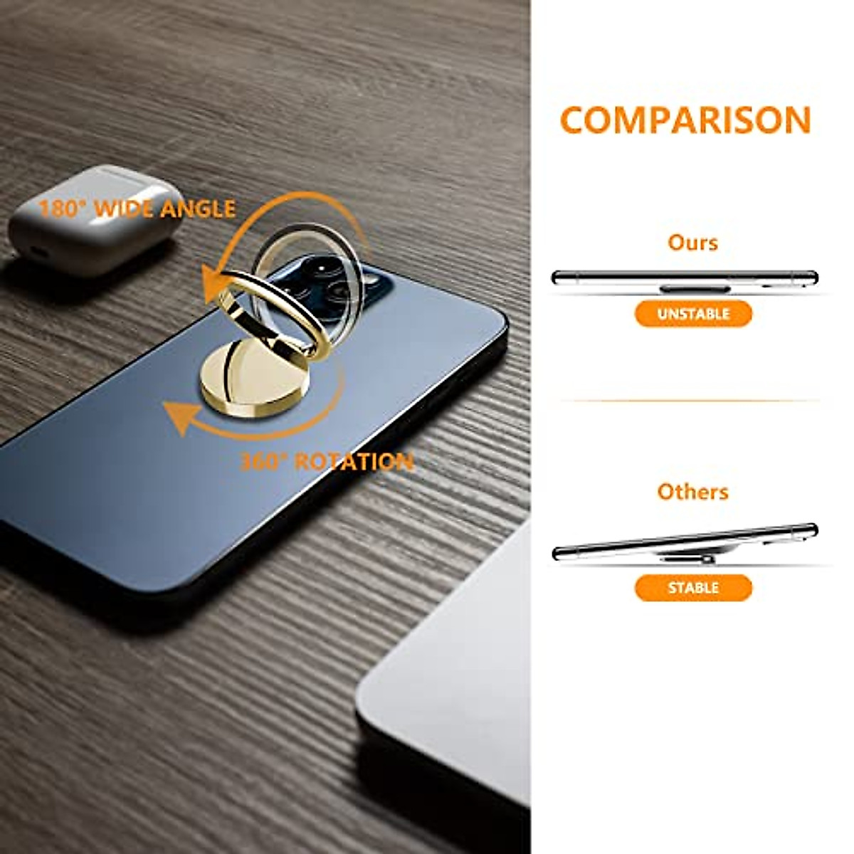 MAXBUS Cell Phone Ring Holder Stand,360 Degree Rotation Finger Ring Kickstand with Polished Metal Phone Grip for Magnetic Car Mount , Compatible with All Smartphones ,Smartphone Accessories(Gold)