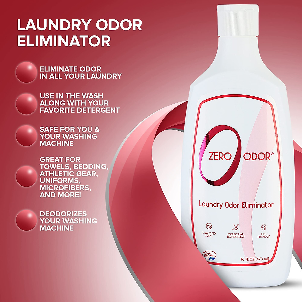 Zero Odor – Laundry Odor Eliminator - Permanently Eliminate laundry Odor – Patented Molecular Technology Best For Clothes, Towels & Linens, Shoes, Bags, Etc. - rinse and refresh Again, 16oz