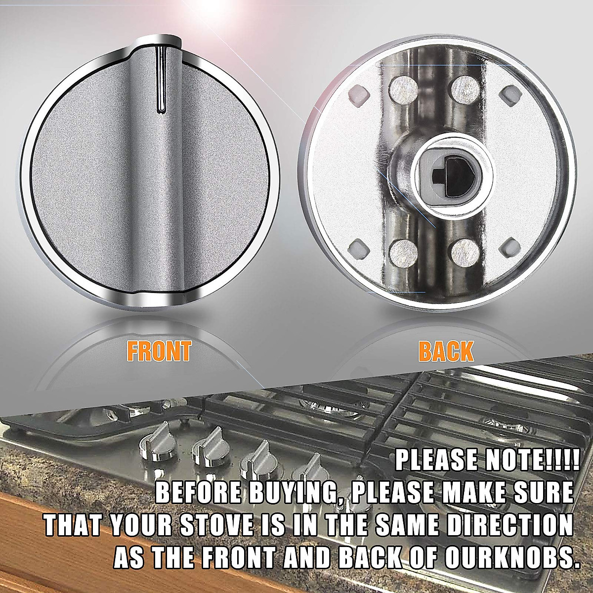 TOMOON W10594481 Stainless Steel Cooker Stove Control knob 5pcs for Whirl.Pool Gas Cooktop Range Oven WCG97US0DS00 WCG97US6DS00,Replaces WPW10594481 3281332 B01KR8F5EU AP6023301