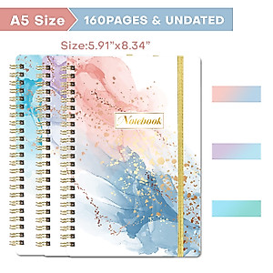 Spiral Notebook - 3 Pack College Ruled Notebook, 5.6'' x 8.3'' Journal Notebook, 80 Sheets / 160 Pages Per Journal with Spiral Bound, Inner Pocket, Journal for Women, Notebooks for Work
