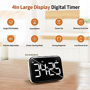 VOCOO Magnetic Kitchen Timer for Cooking with Count Up Countdown, Digital Timer Battery Powered with Large Display, 2 Brightness and Volume Levels for Classroom, Teacher, Kids