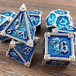 AUSTOR 7-Die Metal DND Dice Set Dungeons and Dragons Dice with Box Roll Playing Game Dice Polyhedral Dice D20 D12 D10 D% D8 D6 D4 Metal Dice for Pathfinder Warhammer MTG RPG Board Games