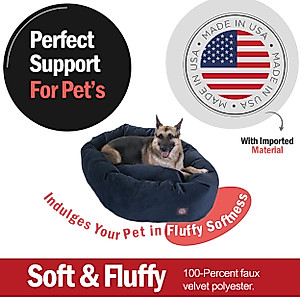 Majestic Pet 52 Inch Micro Velvet Calming Dog Bed Washable – Cozy Soft Round Dog Bed with Spine for Head Support - Fluffy Donut Dog Bed 52x35x11 (inch) – Round Pet Bed X- Large – Navy