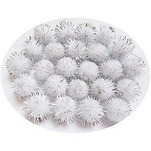 YYCRAFT 200pcs Glitter Tinsel Pom Poms Sparkle Balls for DIY Craft/Party Decoration/Cat Toys(20mm,White/Silver)