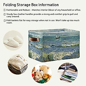 xigua 1PCS Storage Basket Van Gogh Sailboat Collapsible Organizer with Handle, Large Storage Bins for Bedroom, Living Room, Closet, Shelves