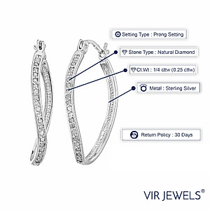 Vir Jewels 1/4 cttw Diamond Hoop Earrings .925 Sterling Silver with Rhodium Plating 1 Inch