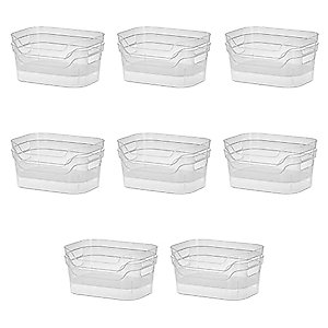 Sterilite 9.5 x 6.5 x 4 Inch Small Open Scoop Front Clear Storage Bin with Comfortable Carry Through Handles for Household Organization (16 Pack)