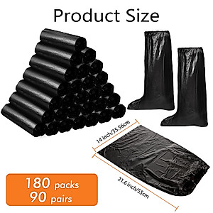 Disposable Shoe Covers Disposable Non Slip Plastic Boot Covers Long Waterproof Shoes Covers Safety Boot Shoe Covers 21.6 Inch Tall Shoe Coverings for Men Women Rainy Day Use (Black, 180 Pieces)