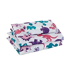 Luxury Home Collection 3 Piece Twin Size Sheet Set Girls/Teens Dinosaurs Pink Purple White Turquoise